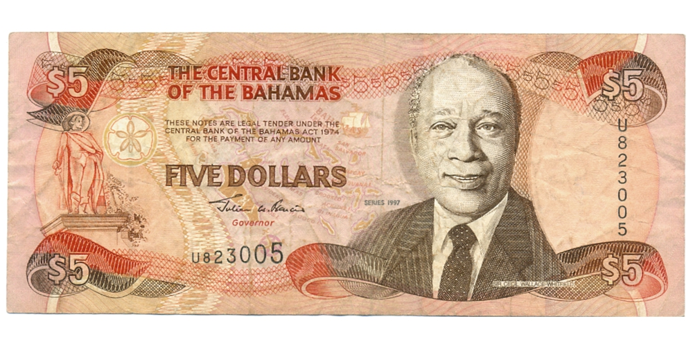 Billete Bahama 5 Dólares 1997 Sir Cecil Wallace-Whitfield