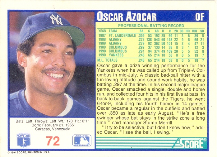 Barajita Oscar Azócar Score 1991 # 72