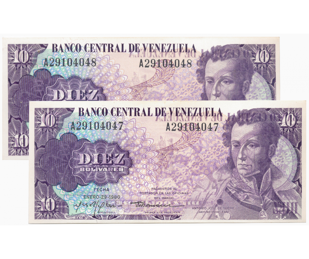 Error parte del Reverso en Anverso en Pareja Billetes 10 Bs ...
