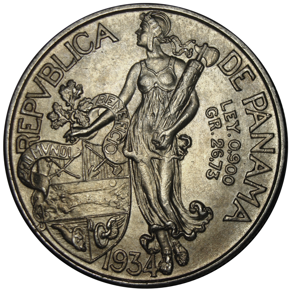 Panamá Moneda de Plata 1 Balboa 1934 Vasco Núñez