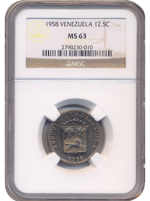Moneda 12½ Céntimos - Locha 1958 Cápsula NGC MS 63