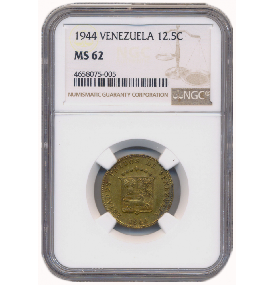 Moneda 12½ Céntimos 1944 Locha Amarilla NGC MS 62