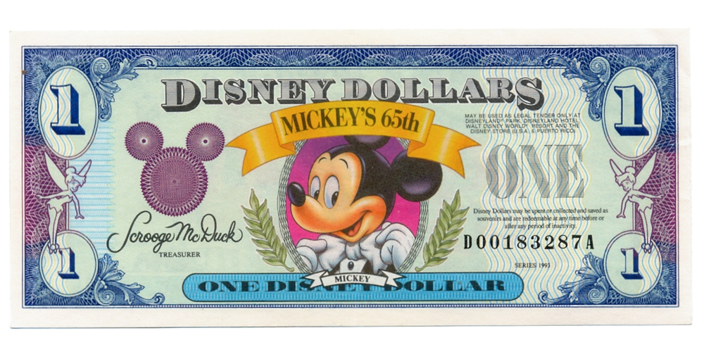 Billete Disney 1 Dollar 1993 Mickey Mouse 65th Aniversario