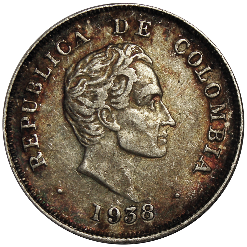 Moneda de Plata Colombia 20 centavos 1938