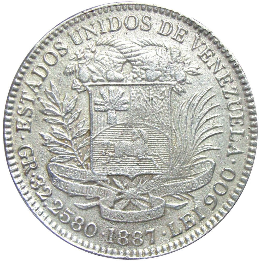 Reproducción en Plata Moneda 100 Bolívares Pachano 1887