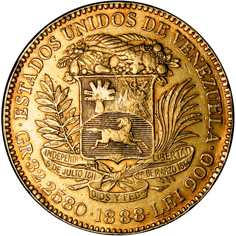 Moneda de Oro 100 Bolívares 1888 Pachano