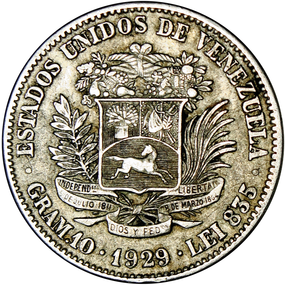 Venezuela Moneda 2 Bolívares de Plata 1929